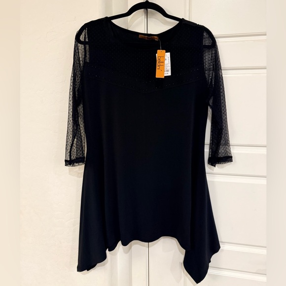 Belldini | Tops | Belldini Black Sheer Lace Sleeve Blouse | Poshmark